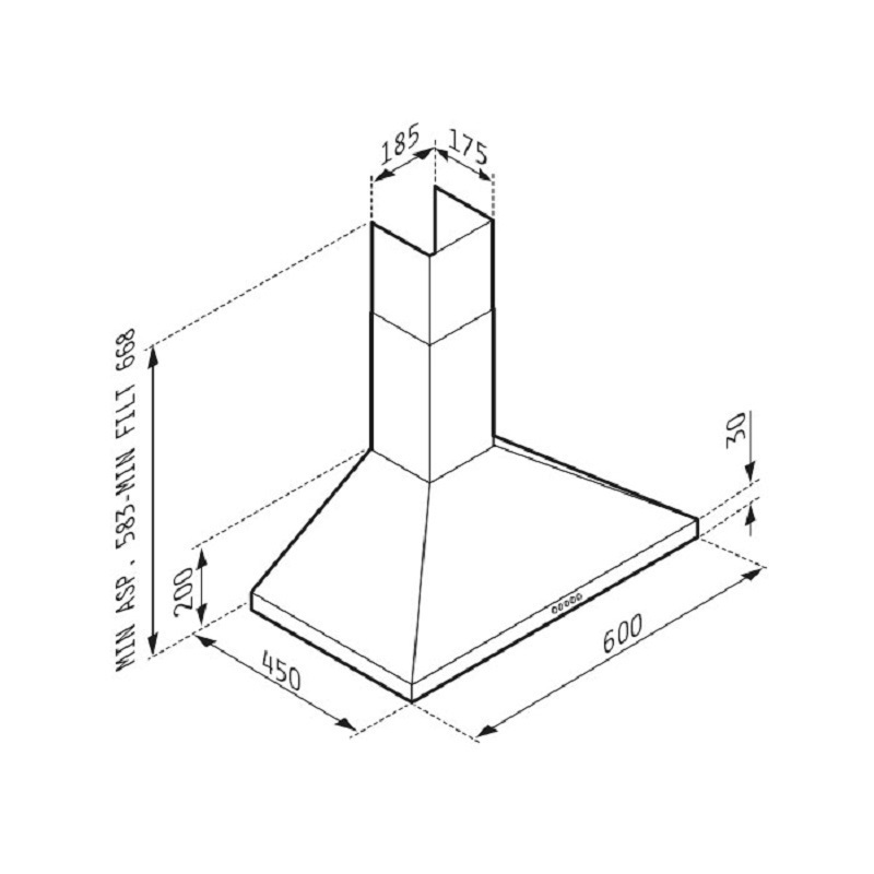 Pyramis Απορροφητήρας Καμινάδα 60cm, D, Μαύρος (065040401)